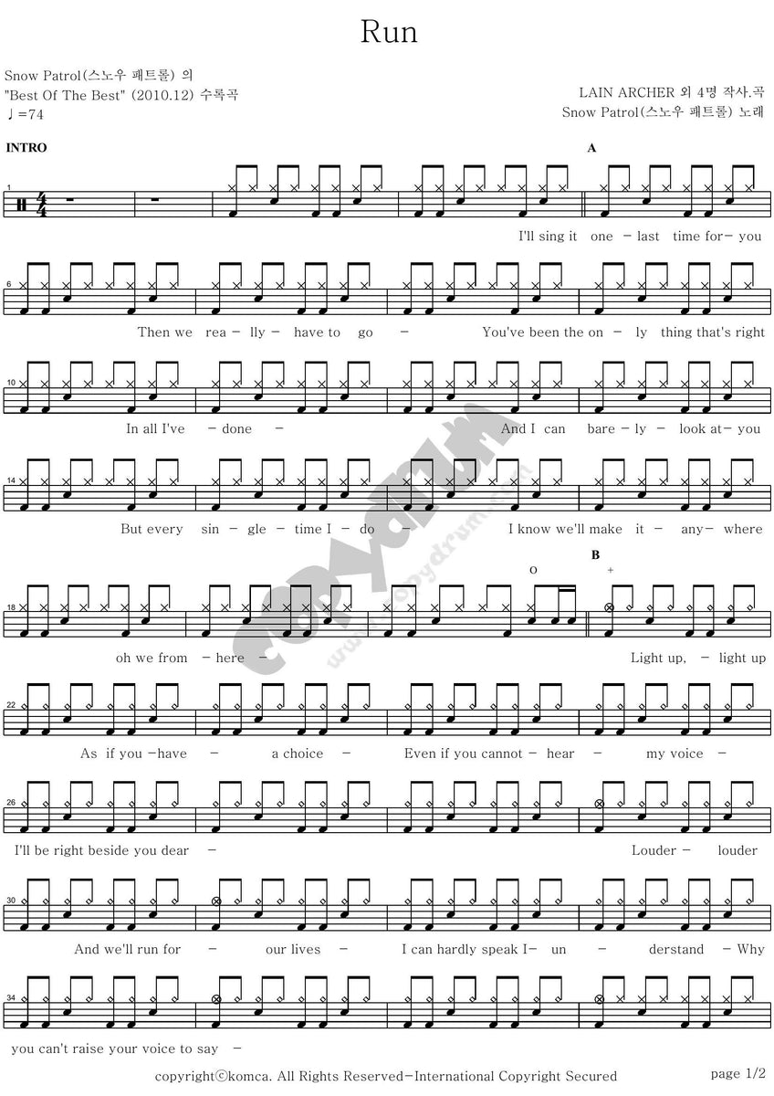 Run - Snow Patrol - Full Drum Transcription / Drum Sheet Music - COPYD ...