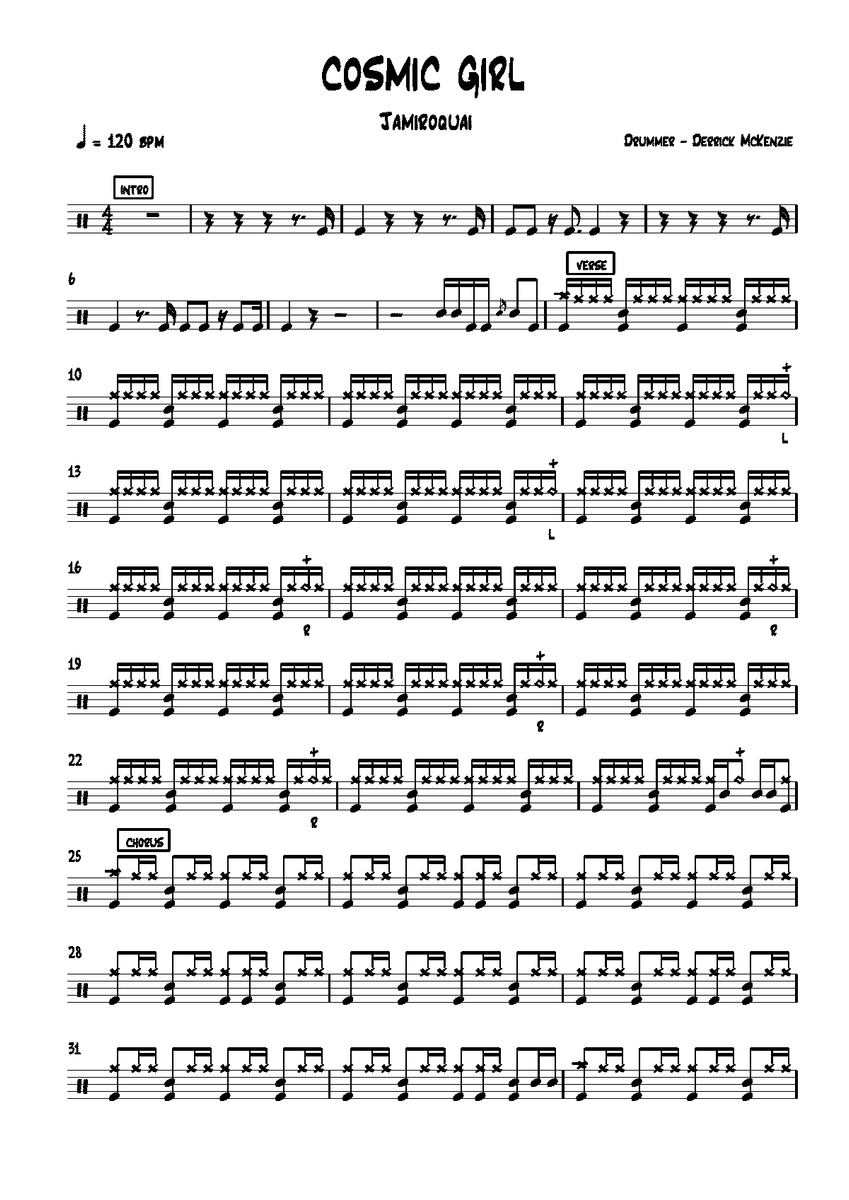 Cosmic Girl - Jamiroquai - Drum Sheet Music - BUDY_VITO – DrumSetSheetMusic