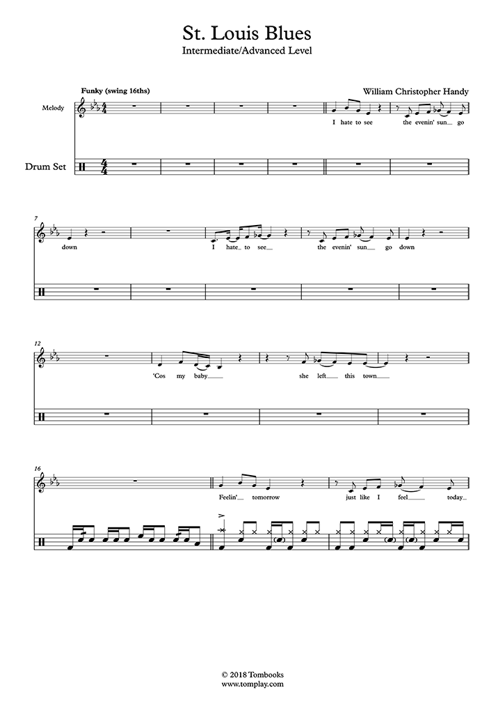 St Louis Blues - W. C. Handy - Drum Sheet Music - TomPlay.com ...