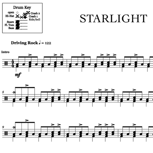 Starlight - Muse - Drum Sheet Music - OnlineDrummer.com – DrumSetSheetMusic