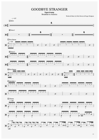 Goodbye Stranger - Supertramp - Drum Sheet Music - AriaMus.com ...