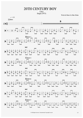 20th Century Boy - T. Rex - Drum Sheet Music - AriaMus.com ...