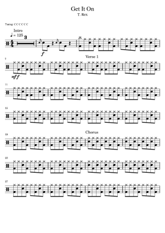 Get It On - T. Rex - Drum Sheet Music - AriaMus.com – DrumSetSheetMusic