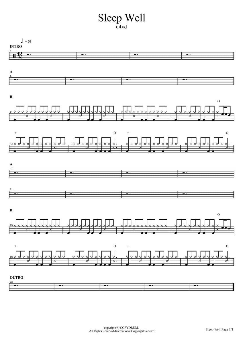 Sleep Well - d4vd - Full Drum Transcription / Drum Sheet Music - COPYD ...