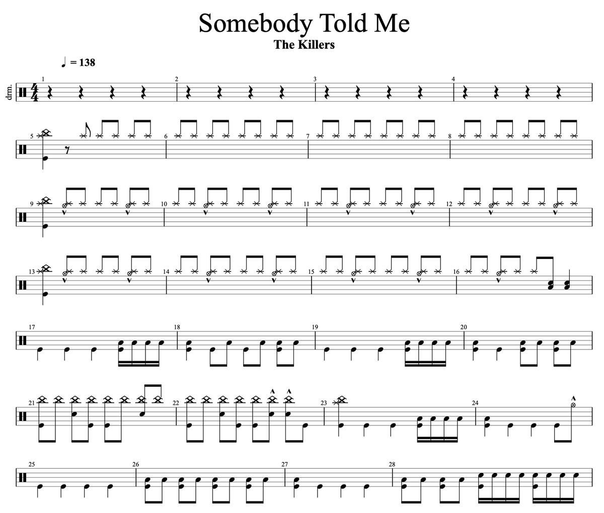Somebody Told Me - The Killers - Drum Sheet Music - Cyril Mayer ...