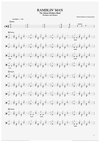 Ramblin' Man - The Allman Brothers Band - Drum Sheet Music - AriaMus ...