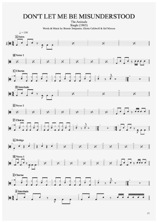 Don't Let Me Be Misunderstood - The Animals - Drum Sheet Music ...