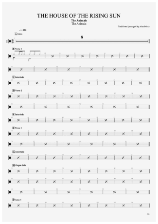 The House of the Rising Sun - The Animals - Drum Sheet Music - AriaMus ...