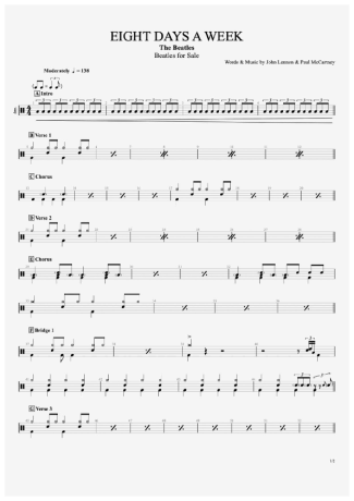 Eight Days a Week - The Beatles - Drum Sheet Music - AriaMus.com ...
