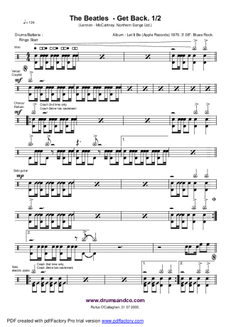 Get Back - The Beatles - Drum Sheet Music - AriaMus.com – DrumSetSheetMusic