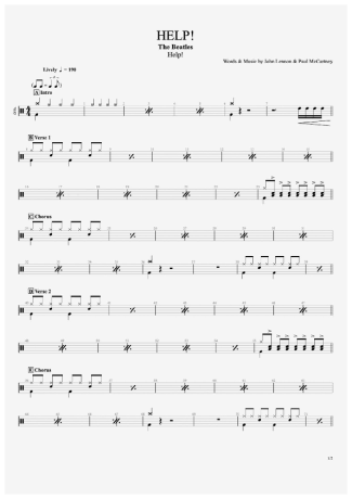 Help! - The Beatles - Drum Sheet Music - AriaMus.com – DrumSetSheetMusic
