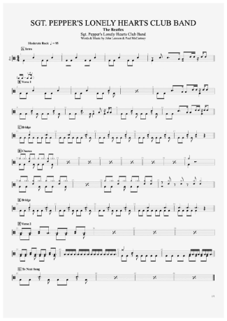 Sgt. Pepper's Lonely Hearts Club Band - The Beatles - Drum Sheet Music ...