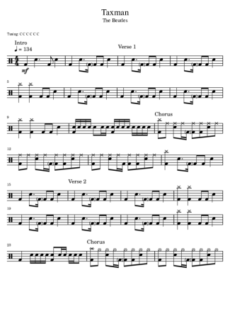 Taxman - The Beatles - Drum Sheet Music - AriaMus.com – DrumSetSheetMusic