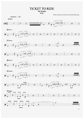 Ticket to Ride - The Beatles - Drum Sheet Music - AriaMus.com ...