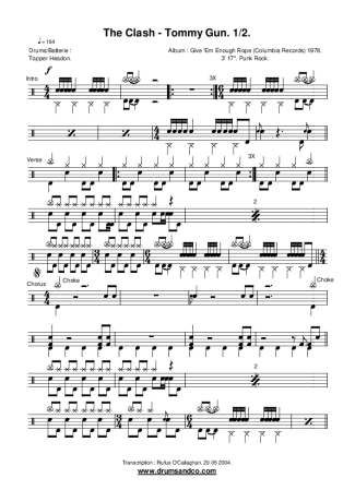 Tommy Gun - The Clash - Drum Sheet Music - AriaMus.com – DrumSetSheetMusic