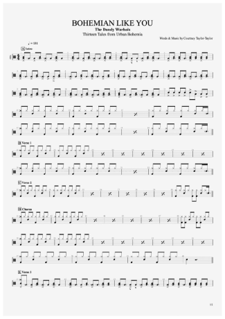 Bohemian Like You - The Dandy Warhols - Drum Sheet Music - AriaMus.com ...