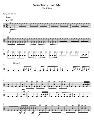 Somebody Told Me - The Killers - Drum Sheet Music - AriaMus.com ...
