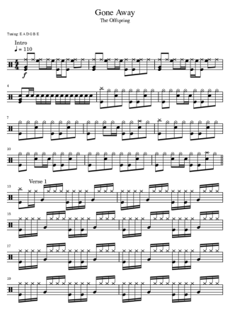 Gone Away - The Offspring - Drum Sheet Music - AriaMus.com ...