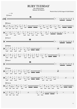 Ruby Tuesday - The Rolling Stones - Drum Sheet Music - AriaMus.com ...