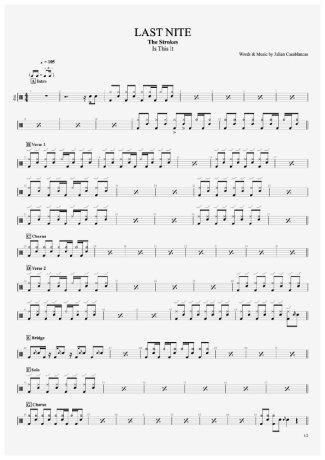 Last Nite - The Strokes - Drum Sheet Music - AriaMus.com ...
