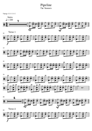 Pipeline - The Ventures - Drum Sheet Music - AriaMus.com ...