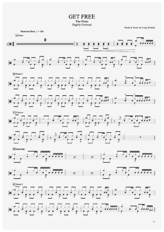 Get Free - The Vines - Drum Sheet Music - AriaMus.com – DrumSetSheetMusic