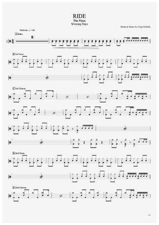 Ride - The Vines - Drum Sheet Music - AriaMus.com – DrumSetSheetMusic