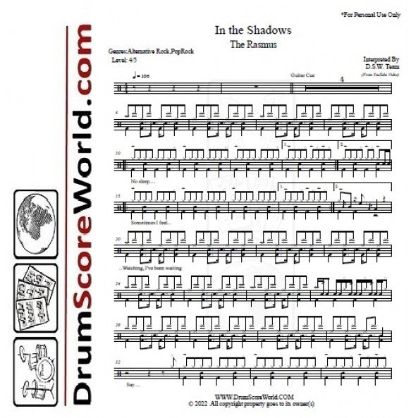 In the Shadows - The Rasmus - Drum Sheet Music - DrumScoreWorld.com ...