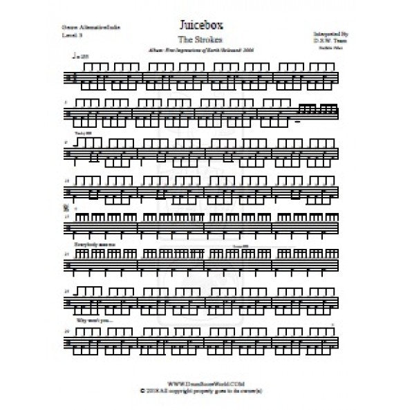 Juicebox - The Strokes - Drum Sheet Music - DrumScoreWorld.com ...