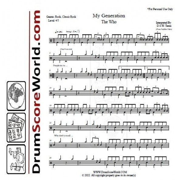 My Generation - The Who - Drum Sheet Music - DrumScoreWorld.com ...