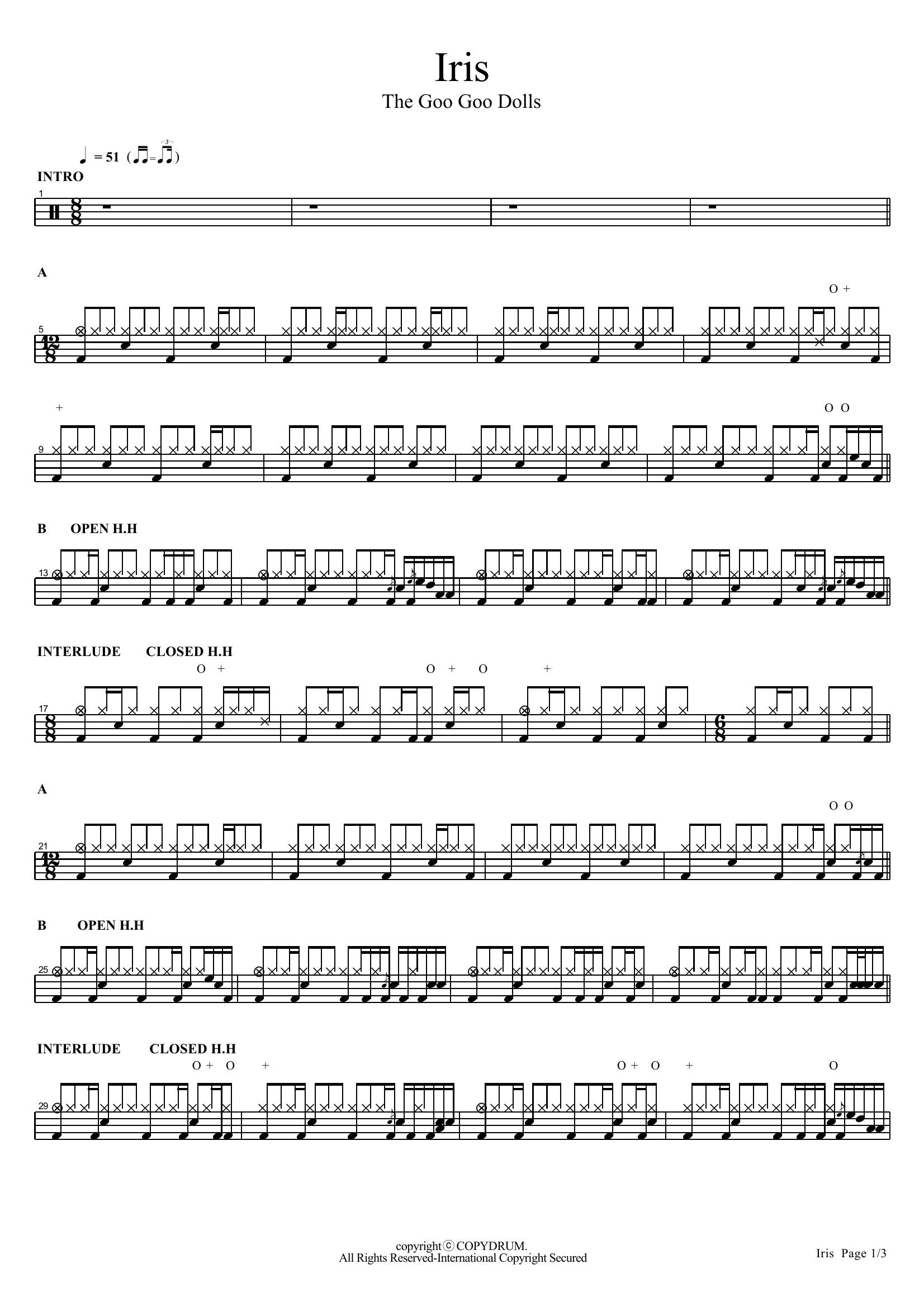 Iris - Goo Goo Dolls - Drum Sheet Music - COPYDRUM – DrumSetSheetMusic