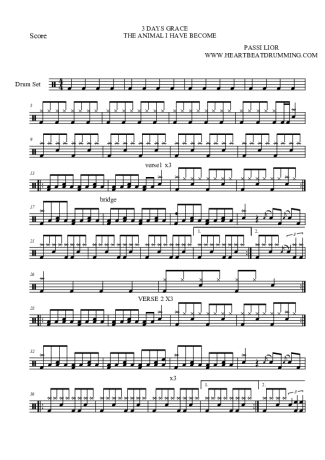 Animal I Have Become - Three Days Grace - Drum Sheet Music - AriaMus ...