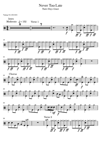 Never Too Late - Three Days Grace - Drum Sheet Music - AriaMus.com ...