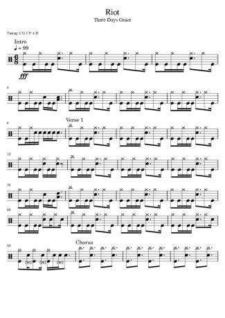 Riot - Three Days Grace - Drum Sheet Music - AriaMus.com ...