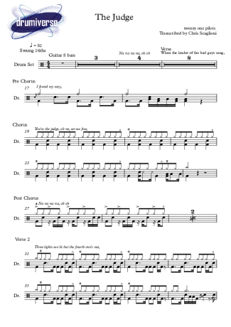 The Judge - Twenty One Pilots - Drum Sheet Music - AriaMus.com ...