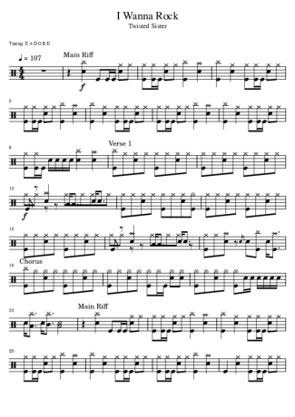 I Wanna Rock - Twisted Sister - Drum Sheet Music - AriaMus.com ...