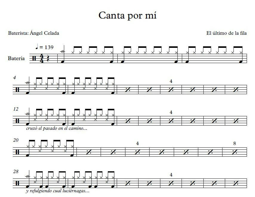 Canta Por Mí - El Último De La Fila - Full Drum Transcription / Drum S ...