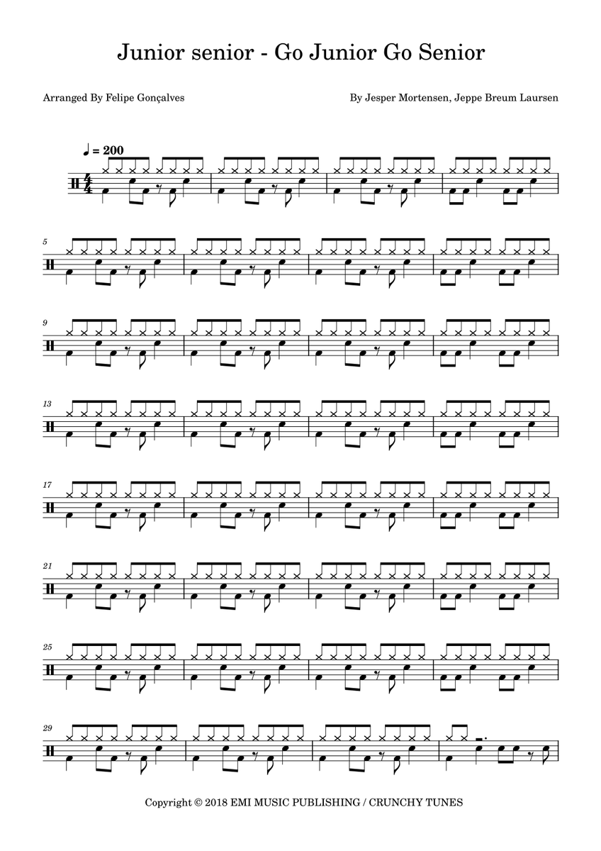 Go Junior, Go Senior - Junior Senior - Drum Sheet Music ...