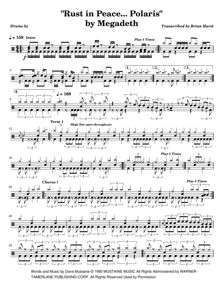Rust in Peace... Polaris - Megadeth - Drum Sheet Music ...
