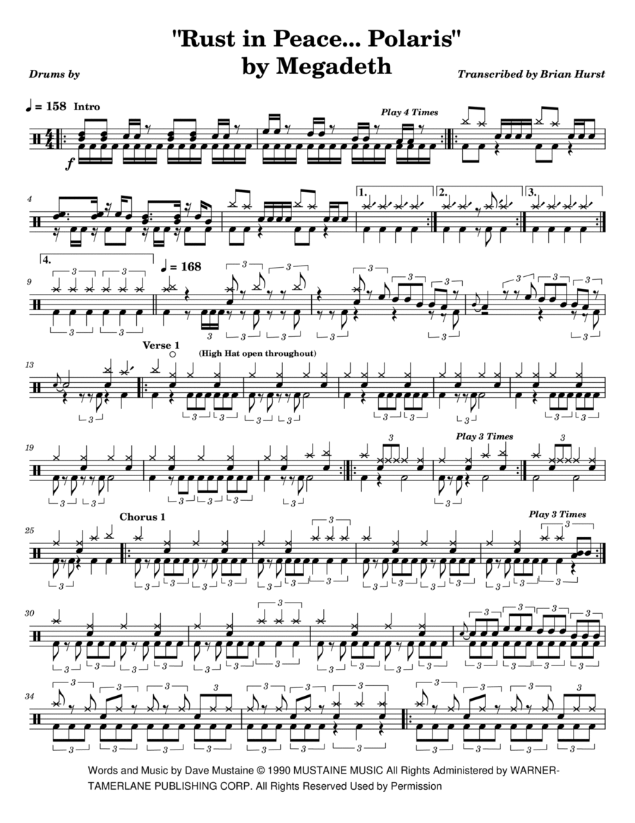 Rust in Peace... Polaris - Megadeth - Drum Sheet Music ...