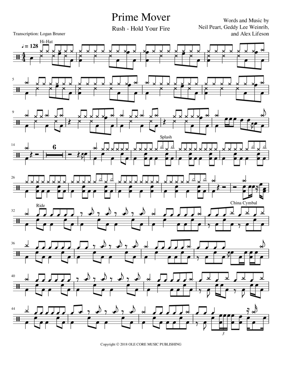 Prime Mover - Rush - Drum Sheet Music - SheetMusicDirect.com (Logan ...