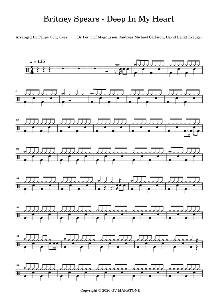 Deep in My Heart - Britney Spears - Drum Sheet Music - SheetMusicDirect ...