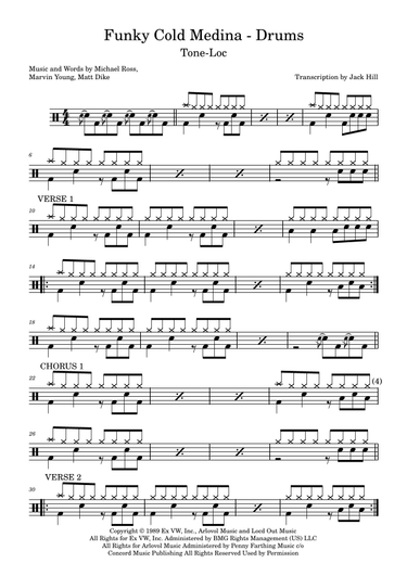 Funky Cold Medina - Tone Loc - Drum Sheet Music - SheetMusicDirect.com ...