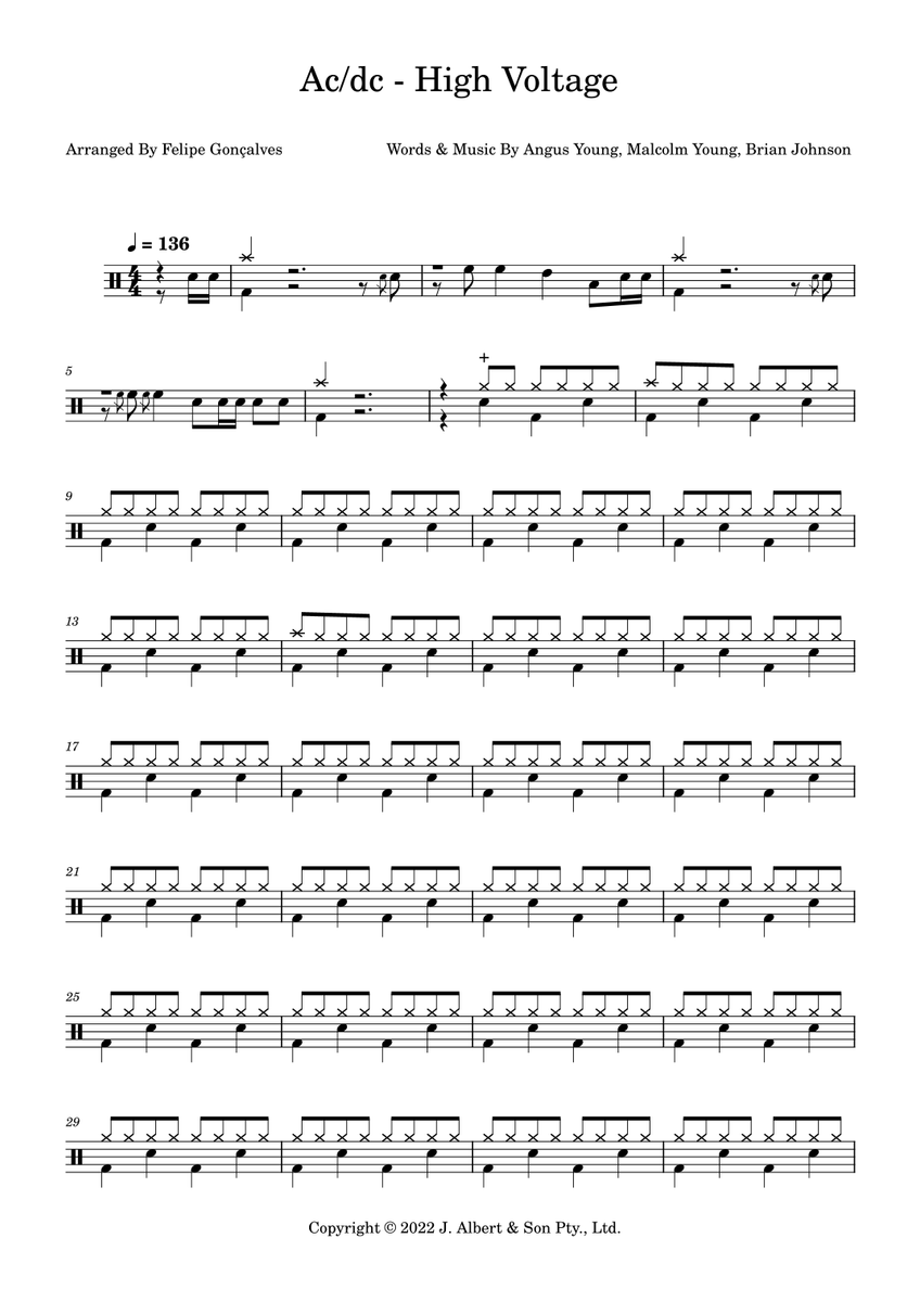 High Voltage - AC/DC - Drum Sheet Music - SheetMusicDirect.com (Felipe ...