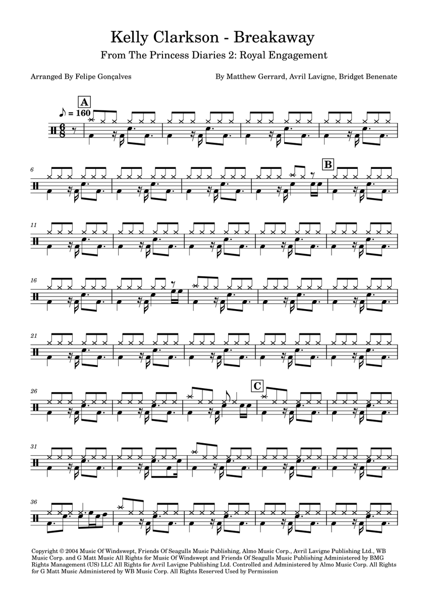 Breakaway - Kelly Clarkson - Drum Sheet Music - SheetMusicDirect.com ...