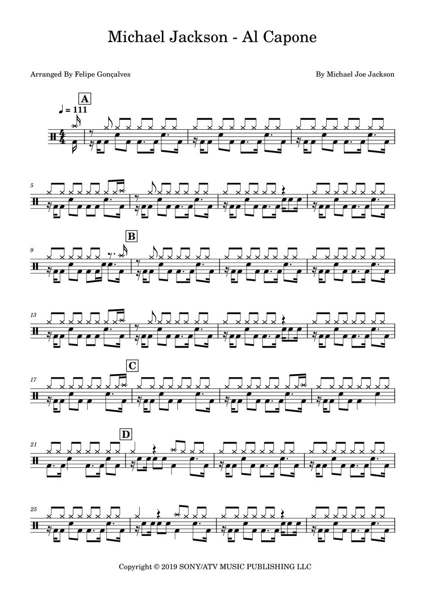 Al Capone - Michael Jackson - Drum Sheet Music - SheetMusicDirect.com ...