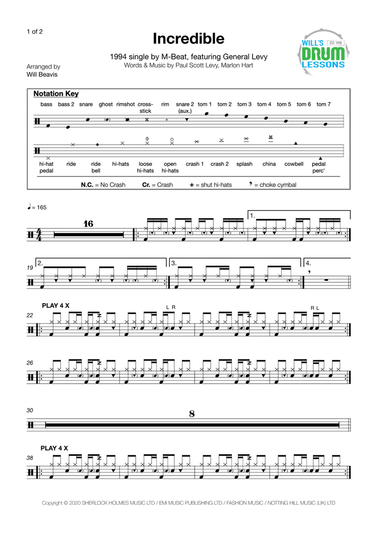Incredible (feat. General Levy) - M Beat - Drum Sheet Music ...