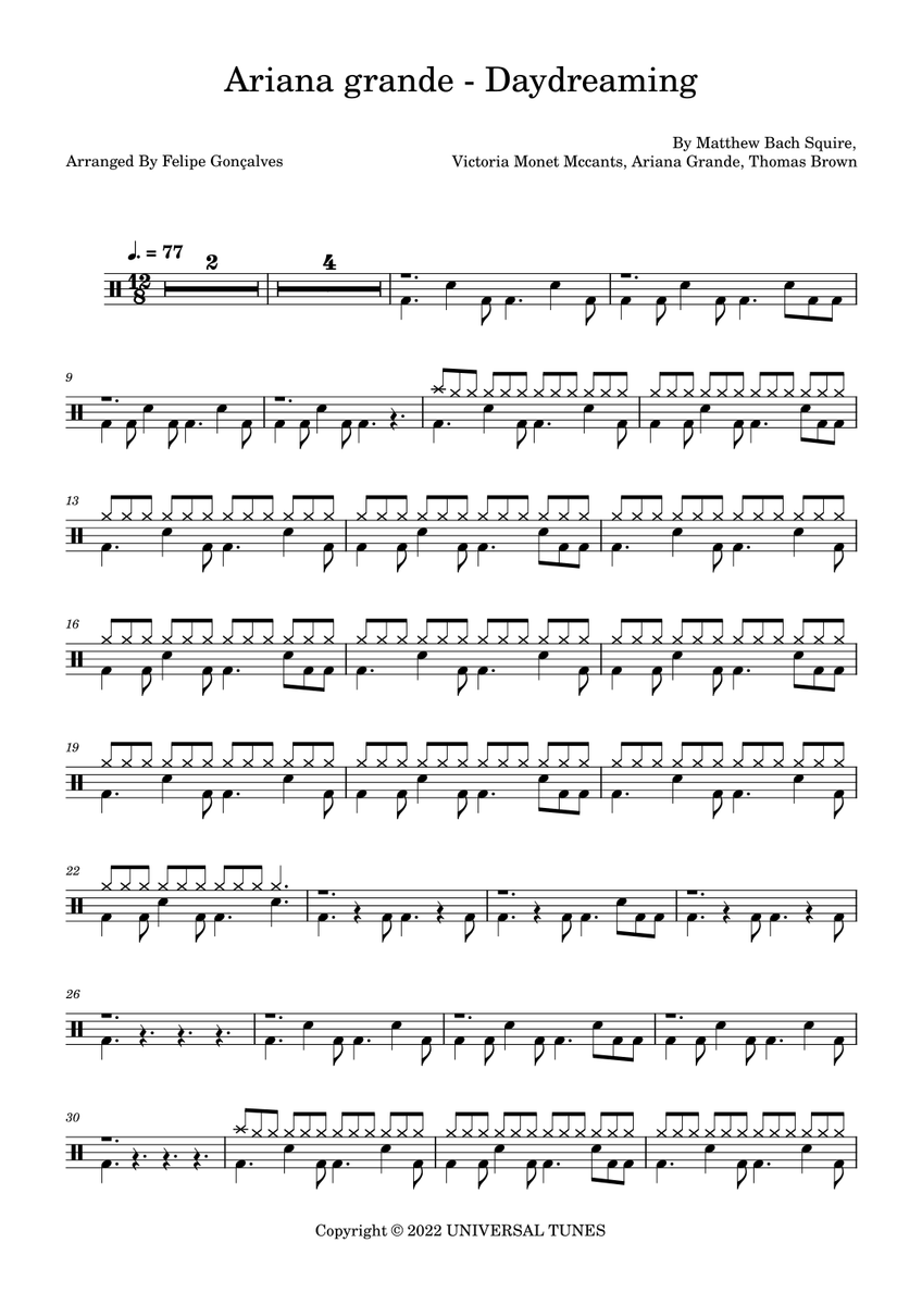 Daydreamin' - Ariana Grande - Drum Sheet Music - SheetMusicDirect.com ...
