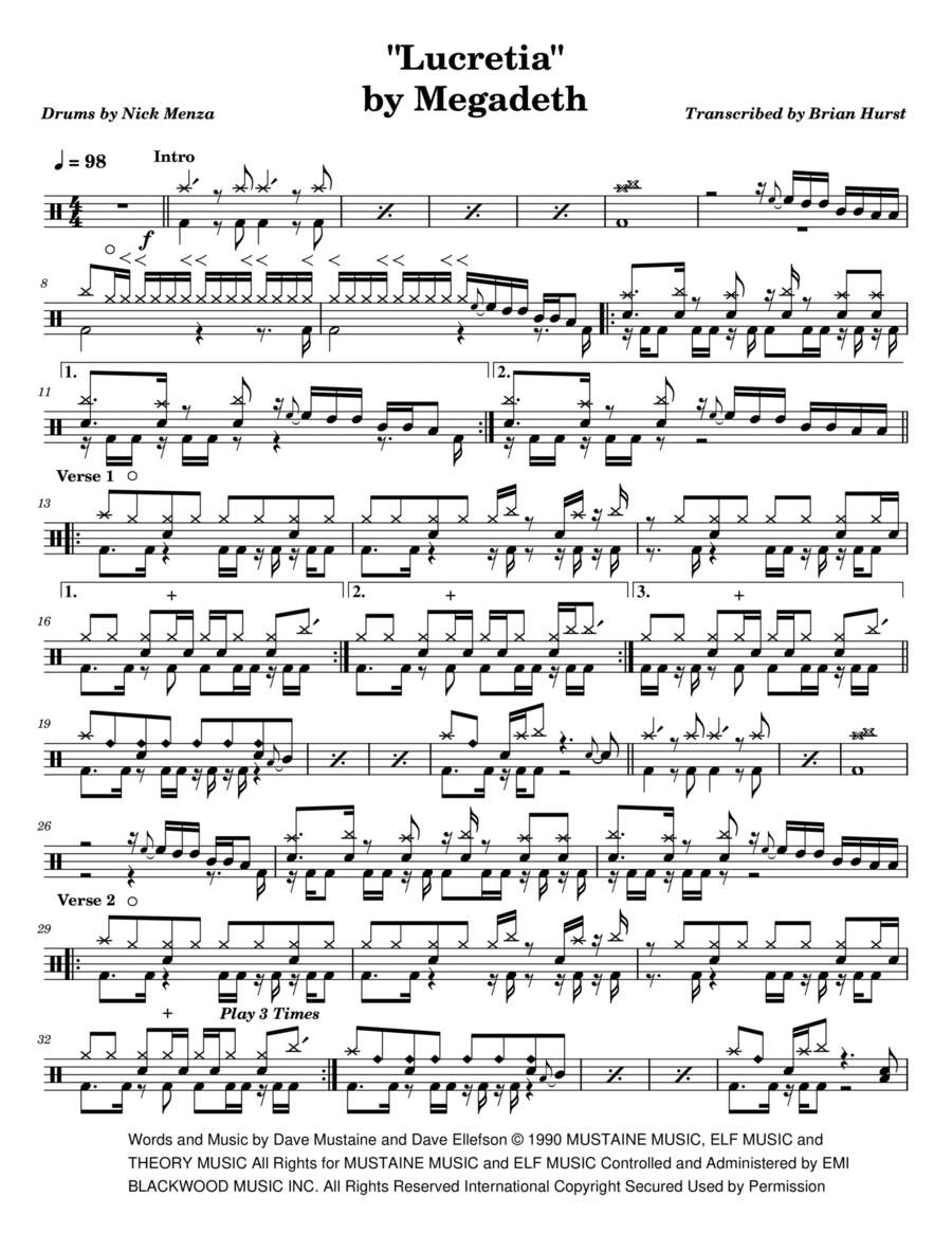 Lucretia - Megadeth - Drum Sheet Music - SheetMusicDirect.com (Brian ...