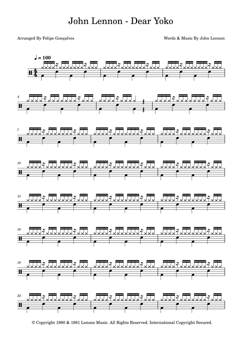 Dear Yoko - John Lennon - Drum Sheet Music - SheetMusicDirect.com ...